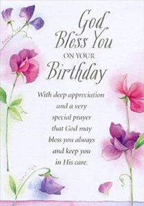 designer greetings bless you and keep you in his care red and purple flowers religious birthday card