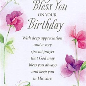 Designer Greetings Bless You and Keep You in His Care Red and Purple Flowers Religious Birthday Card