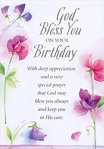 Designer Greetings Bless You and Keep You in His Care Red and Purple Flowers Religious Birthday Card