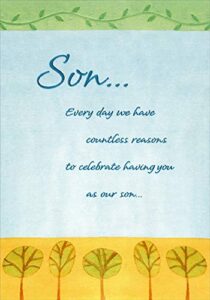 designer greetings countless reasons: five trees bottom border birthday card for our son