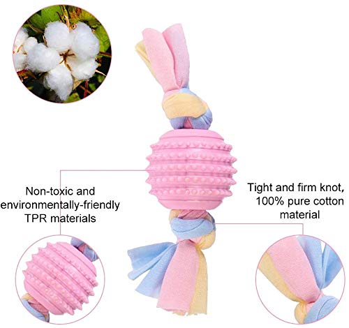 CAMITER Dog Chew Toys, 7pcs Dog Puppies Teething Chewing Toy Set with Ball and Colorful Ropes, Interactive Pet Toys for Small and Medium Dogs (Pink)