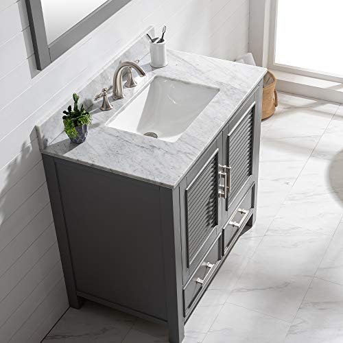 Luca Kitchen & Bath LC36WGW Carolina 36” Single Bathroom Vanity Set in French Gray with Carrara Marble Countertop and Porcelain Sink