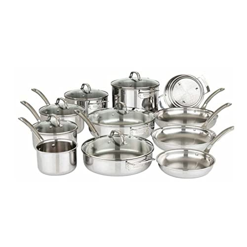 Viking Culinary 3-Ply Stainless Steel Cookware Set, 17 piece, Includes Pots & Pans, Steamer Insert & Glass Lids, Dishwasher, Oven Safe, Works on All Cooktops including Induction