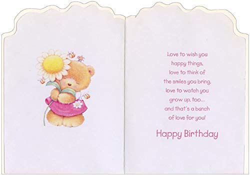 Designer Greetings Bear Holding Large Yellow Flower Die Cut Juvenile Birthday Card for Great-Granddaughter