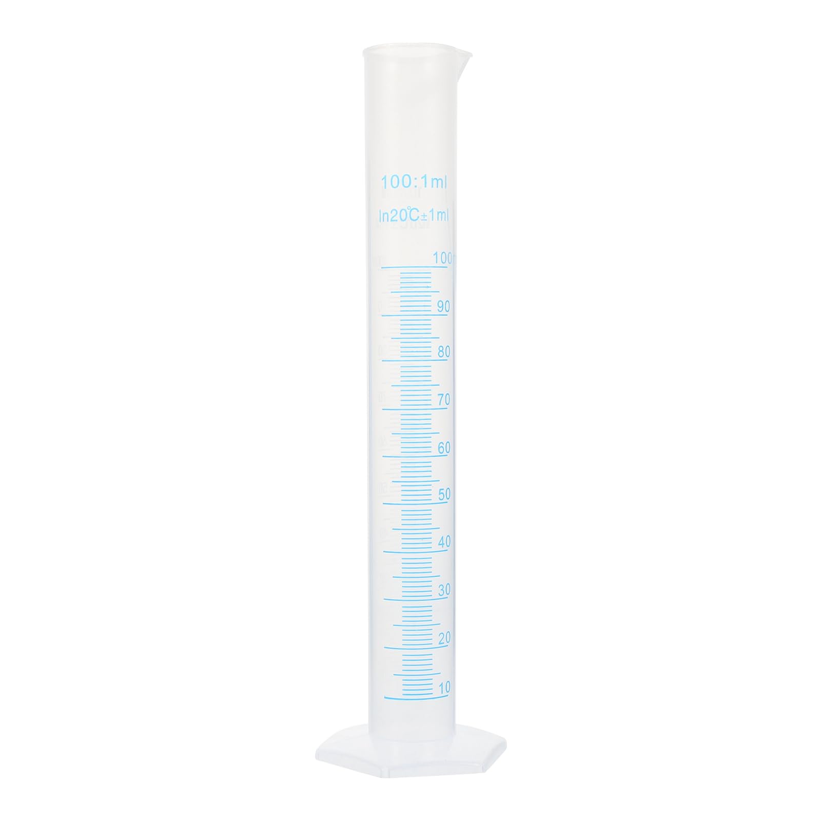 Baluue 100ml Plastic Graduated Cylinder, Transparent Measuring Cylinder with Precisely Blue Tick Marks Scientific Measuring Cylinder with Extra Stable Base for Laboratory Science Projects