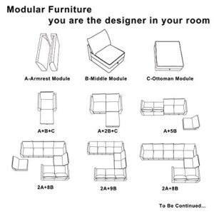 HONBAY Square Ottoman Module for Modular Sofa Couch, Grey