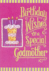 designer greetings sparkling cake with swirled frosting and 3 candles birthday card for godmother