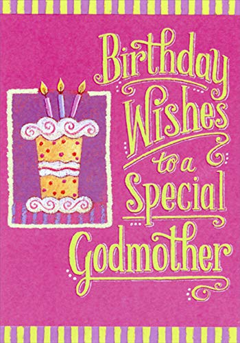 Designer Greetings Sparkling Cake with Swirled Frosting and 3 Candles Birthday Card for Godmother