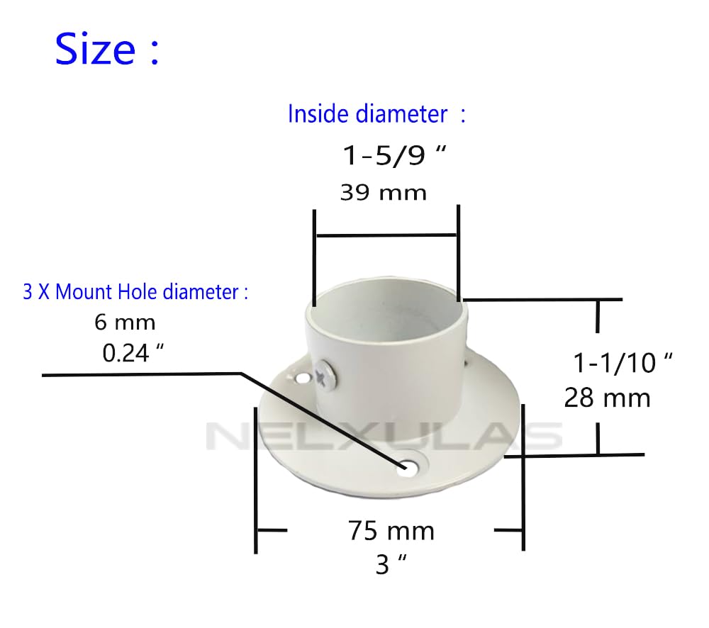 NELXULAS Stainless Steel Heavy Duty Closet Rod Holder,Shower Curtain Rod End Supports Socket,Flange Rod Holder Closet Pole,Adjustable Tightness Easy Installation (1-1/2 INCH, White)