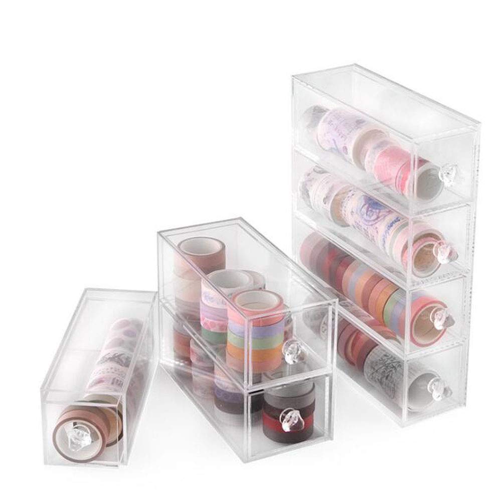 HomDSim 4 Drawers Clear Washi Tape Box Organizer Storage,Divider Closet Container,Holder Storage for Masking Tape Desktop Tape DIY Sticker Roll Tape,for Storing Pens, Erasers,Tape,Push Pins,Pencils