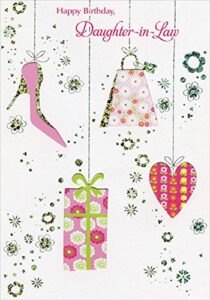 designer greetings shoe, purse, gift and heart die cut windows birthday card for daughter-in-law