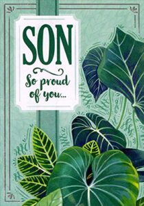 designer greetings large green leaves and thin silver foil frame birthday card for son