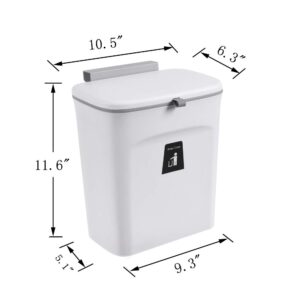 WAJJ 2.4 Gal Hanging Trash Can for Kitchen Cabinet Door with Sliding Cover, Wall Mounted Small Trash Bin Waste Bin with Lid for Kitchen Cabinet Door, Bathroom, Toilet, Bedroom, Living Room(White)