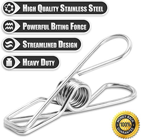 Mdeper Clothes Pegs Stainless Steel Durable Clothes Pins Multi-Purpose Metal Wire Utility Clips for Laundry Home Kitchen Outdoor Travel Office (40 Pack)