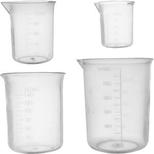 plastic graduated beakers transparent lab measuring cup 50ml / 100ml /150ml /250ml capacity 4sizes clear plastic liquid cup container for or laboratory, science experiments