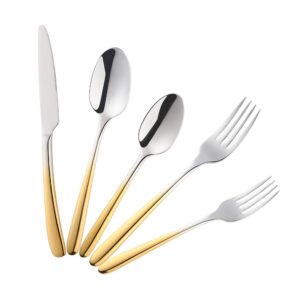 buyer star stainless steel flatware gradient gold silverware set dinner spoons forks set kitchen tableware cutlery service for 4 (service for 4, style a-gradient gold)