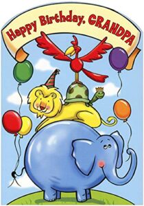 designer greetings bird standing on turtle, lion and elephant juvenile birthday card for grandpa from kids : child : children/children