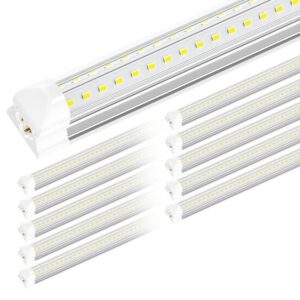 onlylux led shop light, 4ft 36w 5000lm 6500k shop lights, 4 foot led light fixture, t8 led tube lights for garage, v shape high output linkable (10 pack)