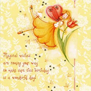 Designer Greetings Fairy Holding Single Red Flower: Magical Wishes Juvenile Birthday Card for Great-Granddaughter