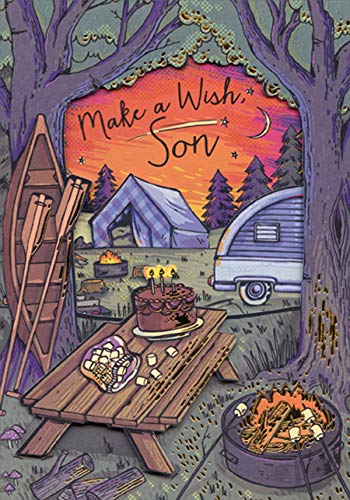 Designer Greetings Camper, Tent, Table, Fire and Canoe Die Cut Window Tri Fold Birthday Card for Son