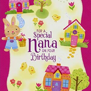 Designer Greetings Three Homes, Rabbit with Basket and Chicks Juvenile Nana Birthday Card from Kid/Child