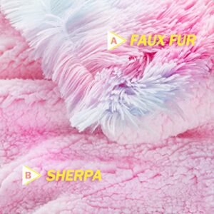 BOBOR Faux Fur Throw Blanket, Tie Dye Rainbow Sherpa Fleece Fluffy Blanket for Girls, Super Soft Fuzzy Plush Cozy Lightweight Decorative Blankets for Couch Sofa Bed (Rainbow, 59"x79")