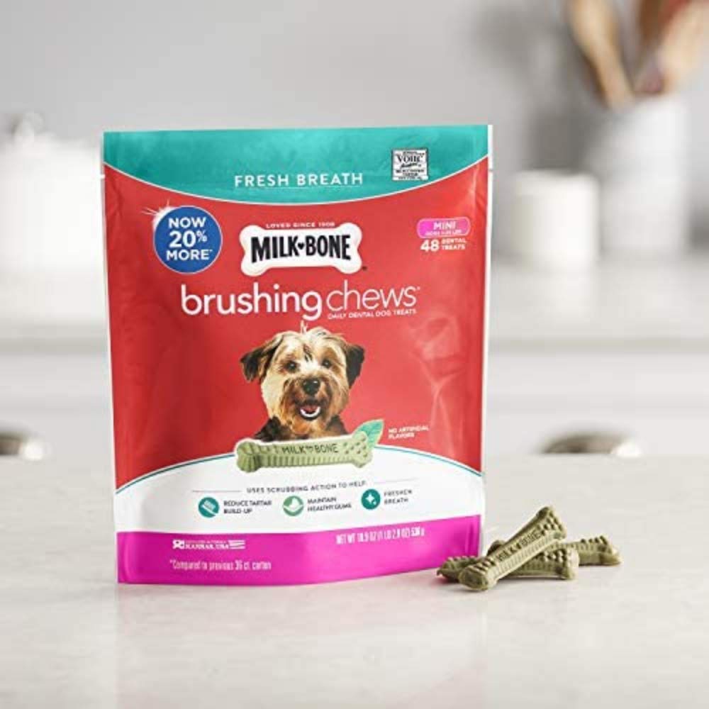 48 Mini Milk-Bone Fresh Breath Brushing Chews Daily Dental Dog Treats and Dogs Life Nation Waste Bag Bundle