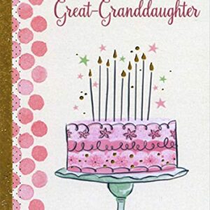 Designer Greetings Pink Cake, Tall Candles, Gold Foil Flames Birthday Card for Great-Granddaughter