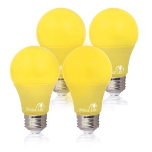 bioluz led yellow light bulbs 60w replacement non-dimmable a19 led bulbs 4-pack