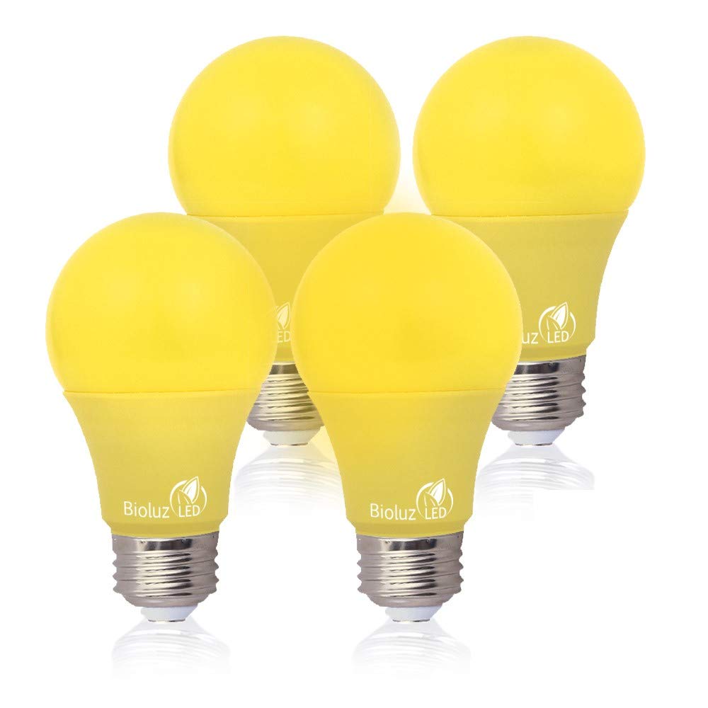 Bioluz LED Yellow Light Bulbs 60W Replacement Non-Dimmable A19 LED Bulbs 4-Pack