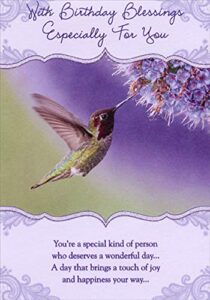 designer greetings hummingbird on purple: touch of joy religious : inspirational birthday card