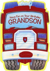 designer greetings red fire engine with purple lights die cut juvenile birthday card for grandson