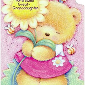 Designer Greetings Bear Holding Large Yellow Flower Die Cut Juvenile Birthday Card for Great-Granddaughter