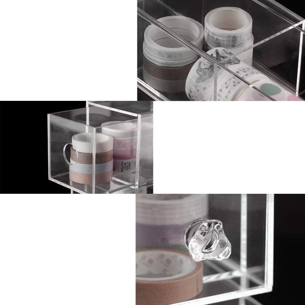 HomDSim 4 Drawers Clear Washi Tape Box Organizer Storage,Divider Closet Container,Holder Storage for Masking Tape Desktop Tape DIY Sticker Roll Tape,for Storing Pens, Erasers,Tape,Push Pins,Pencils