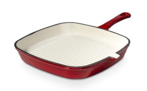 eternal living enameled cast iron skillet fry pan 9.5", red