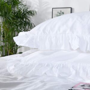 Queen's House White Duvet Cover Set Queen and White Ruffle Euro Shams Bundle