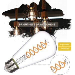 MYEMITTING Dimmable ST58 LED Edison Bulbs, 6W Equivalent to 60W Vintage Light Bulbs, E26 Base 2700K ST58/ST19 LED Bulbs, Antique Flexible Spiral LED Filament Light Bulbs - Clear Glass 6Pack