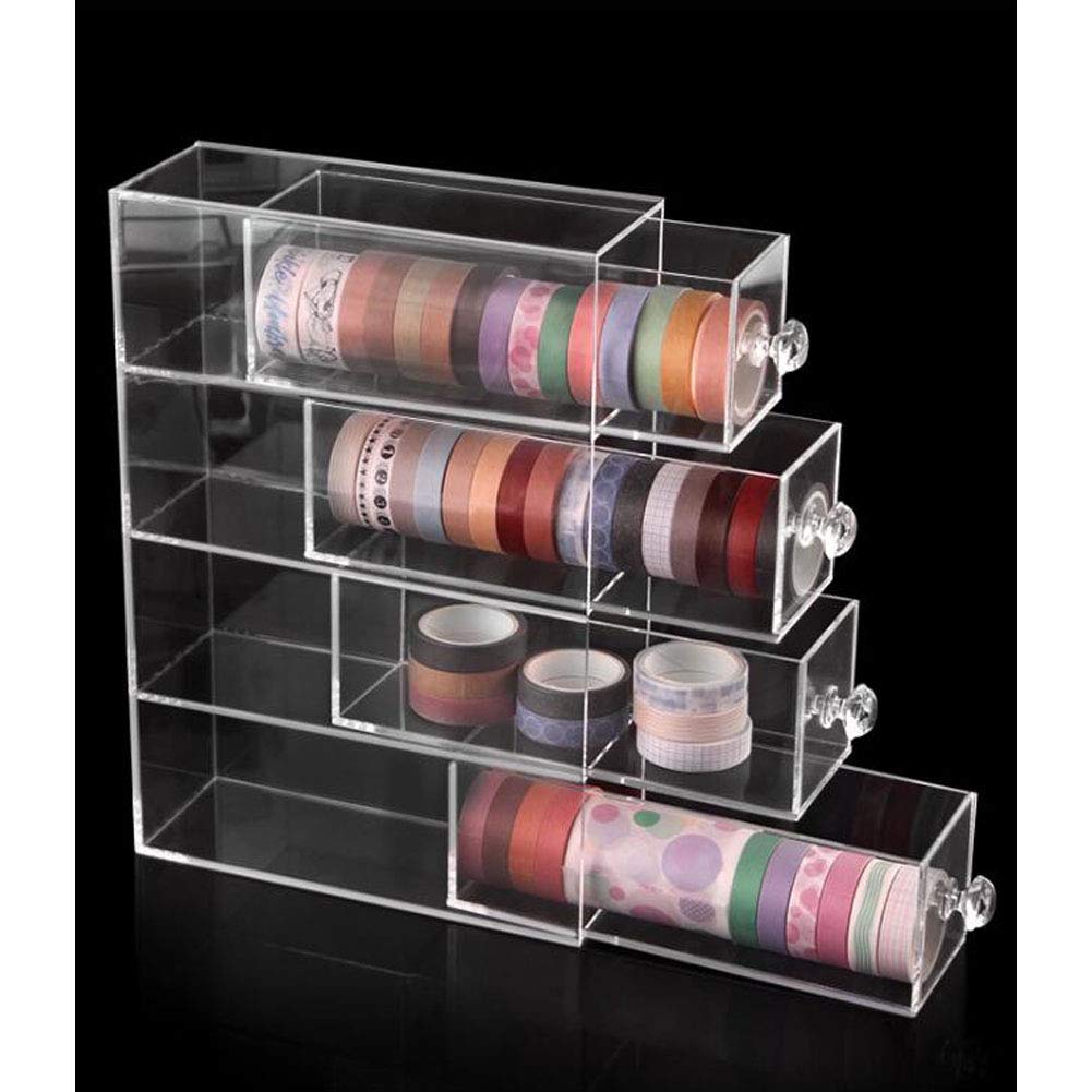 HomDSim 4 Drawers Clear Washi Tape Box Organizer Storage,Divider Closet Container,Holder Storage for Masking Tape Desktop Tape DIY Sticker Roll Tape,for Storing Pens, Erasers,Tape,Push Pins,Pencils