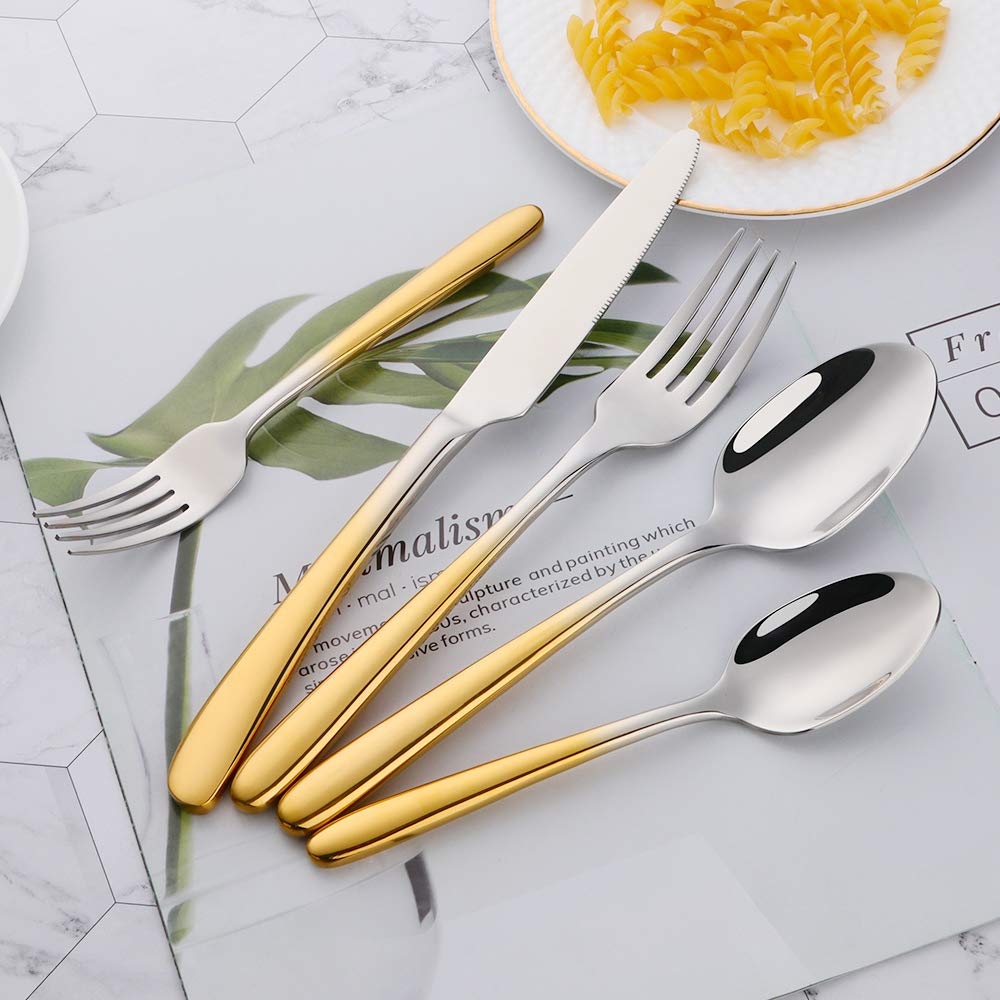 Buyer Star Stainless Steel Flatware Gradient Gold Silverware Set Dinner Spoons Forks Set Kitchen Tableware Cutlery Service for 4 (Service for 4, Style A-Gradient Gold)