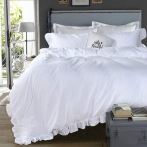 Queen's House White Duvet Cover Set Queen and White Ruffle Euro Shams Bundle