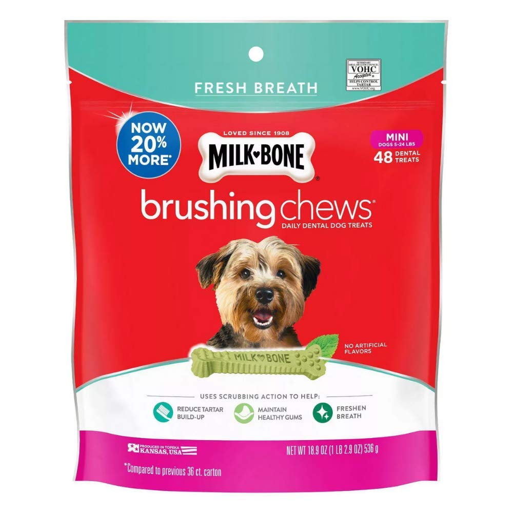 48 Mini Milk-Bone Fresh Breath Brushing Chews Daily Dental Dog Treats and Dogs Life Nation Waste Bag Bundle