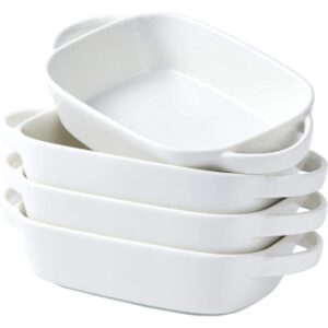 bruntmor 9x5 inch white baking pans set of 4, ceramic baking dish | pie & tart lasagna pans for casserole dish with lid | kitchen baking dishes for oven safe & porcelain bakeware for cooking