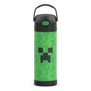 thermos funtainer 16 ounce stainless steel vacuum insulated bottle with wide spout lid, minecraft