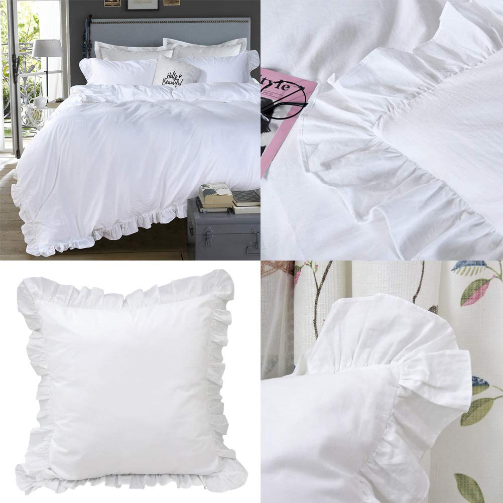 Queen's House White Duvet Cover Set Queen and White Ruffle Euro Shams Bundle