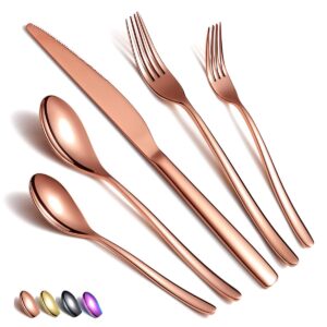 silverware set 20 pieces, stainless steel copper flatware set, titanium plating rose gold cutlery set, copper utensil sets service set for 4 (shiny copper)