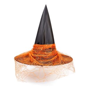 Giga Gud 4 pcs Halloween Witch Hat Halloween Vintage Witch Hat, See-Through Lace Veils Printed Hats Party Supplies Halloween Costume Accessories