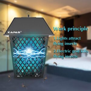 KAPAS Electric Bug Zappers, 20W Outdoor & Indoor Blue Light Pest Control Lantern for Mosquitoes, Flies, Gnats, Pests & Other Insects (Black - 1 Pack)