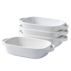 Bruntmor 9x5 inch White Baking Pans Set of 4, Ceramic Baking Dish | Pie & Tart Lasagna Pans for Casserole Dish with Lid | Kitchen Baking Dishes for Oven Safe & Porcelain Bakeware for Cooking