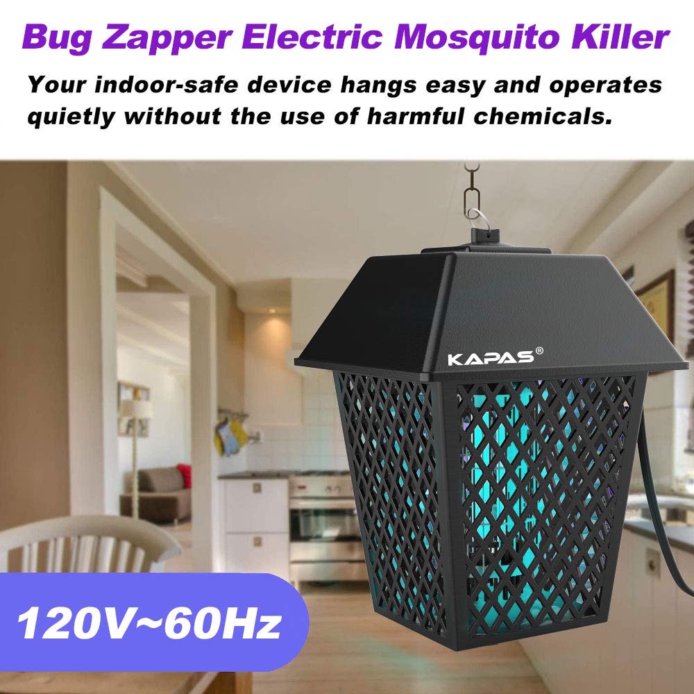 KAPAS Electric Bug Zappers, 20W Outdoor & Indoor Blue Light Pest Control Lantern for Mosquitoes, Flies, Gnats, Pests & Other Insects (Black - 1 Pack)