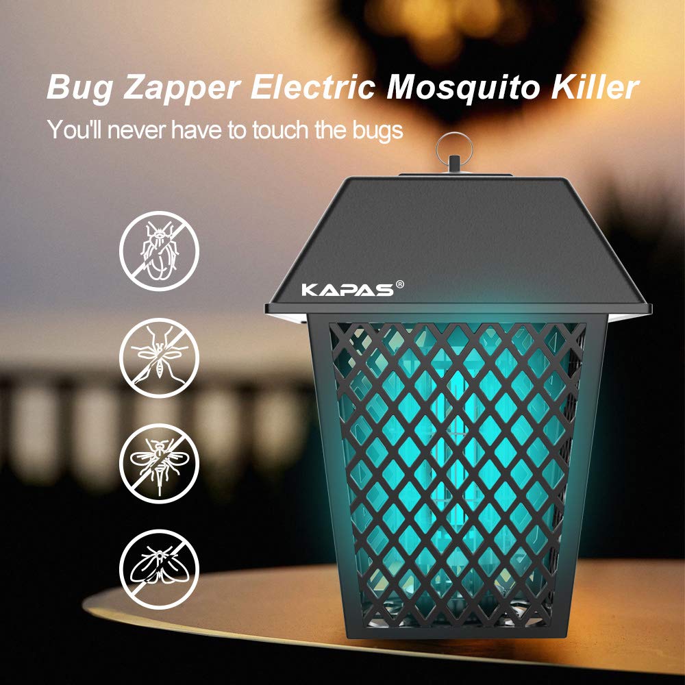 KAPAS Electric Bug Zappers, 20W Outdoor & Indoor Blue Light Pest Control Lantern for Mosquitoes, Flies, Gnats, Pests & Other Insects (Black - 1 Pack)